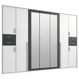 Dreht&uuml;renschrank wimex "Vegas", wei&szlig; (wei&szlig;, graphit, griffe alu), B:316cm H:210cm T:58cm, Holzwerkstoff, Schr&auml;nke, Dreht&uuml;renschrank, inklusive Passepartout-Rahmen, mit Spiegelt&uuml;ren und Schubladen