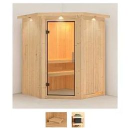 Sauna Karibu "Nanna", beige (naturbelassen), ohne Ofen, (ohne Ofen), Saunen, ohne Ofen