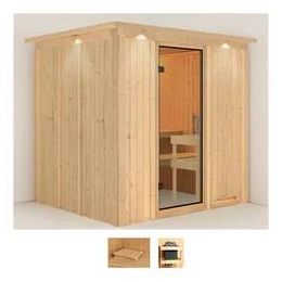 Sauna Karibu "Dima", beige (naturbelassen), ohne Ofen, (ohne Ofen), Saunen, ohne Ofen