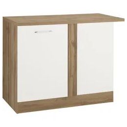 Eckunterschrank KOCHSTATION "KS-Colmar", wei&szlig;, B:110cm H:85cm T:60cm, Holzwerkstoff, Schr&auml;nke, Eckunterschrank, 110 cm, mit Metallgriff