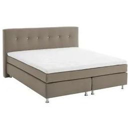 Boxspringbett, beige (schwarz, beige), B:195cm L:210cm, Bezug Bett: Feinstruktur 100% Polyester;Bezug Bonnell-Federkernmatratze: 100% Polyester;Bezug Kaltschaummatratze: 100% Polyester;Bezug Tonnentaschenfederkernmatratze: 80% Baumwolle, 20%Polyester;Topper: Komfortschaum mit Bezug 100% Polyester, Westfalia Schlafkomfort, Komplettbetten, Boxspringbett, mit Topper