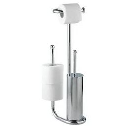 WC-Garnitur Wenko "Universalo", grau (chrom), B:20cm H:62,5cm L:23cm, Edelstahl, Reinigungsb&uuml;rsten, integrierter Toilettenpapierhalter und WC-B&uuml;rstenhalter