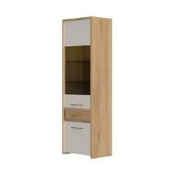 Vitrine OTTO HOME "Gala", beige (beige, pacific walnuss decor), B:61cm H:194cm T:41cm, Glas, Holzwerkstoff, MDF, Schr&auml;nke, Vitrine, UV lackiert, kratzfest, hochgl&auml;nzend, mit Beleuchtung