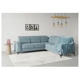 Sit & More Ecksofa SIT & MORE "Sinatra L-Form", blau (hellblau), B:251cm H:85cm T:231cm, 90% Polyester, 10% Polyamid, Sofas, Ecksofa, optinal mit Kopfteilverstellung und Armteilfunktion, Metallf&uuml;&szlig;e