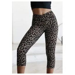 Caprileggings Lascana ACTIVE, Damen, Gr. 44/46, N-Gr, braun (nougat), Obermaterial: 79% Polyester, 21% Elasthan, bedruckt, figurbetont kniebedeckend, Hosen, mit allover Druck
