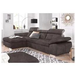 Ecksofa exxpo - SOFA FASHION "Spring, super bequem, mit Armteil- und Kopfteilfunktion", braun (schlamm), B:284cm H:81cm T:181cm, Luxus-Microfaser (100% Polyester);Struktur (100% Polyester);NaturLEDER (echtes Rindsleder) in Sitz und R&uuml;cken. Korpus in passendem Kunstleder SOFTLUX bezogen, Sofas, Ecksofa, L-Form, wahlweise mit Bettfunktion und Bettkasten