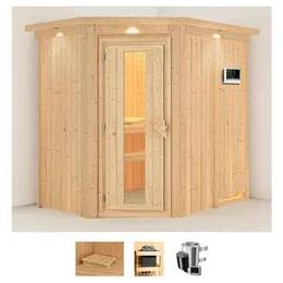 Sauna Karibu "Swantje", beige (naturbelassen), Saunaofen, externe Steuerung, 3,6 kW, Saunen, Ofen 3,6 kW externe Strg.easy