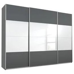 Schwebet&uuml;renschrank Rauch "Quadra", grau (grau metallic, spiegel), B:315cm H:230cm T:62cm, Holzwerkstoff, Schr&auml;nke, Schwebet&uuml;renschrank, mit Spiegelelementen