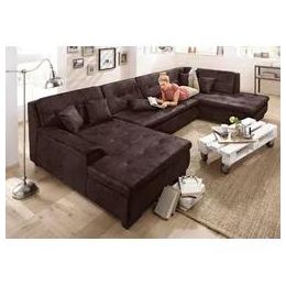 Wohnlandschaft Home Affaire "Bergen zeitlos und elegant, U-Form", braun (mokka), B:364cm H:83cm T:106cm, Sofas, Wohnlandschaft, wahlweise mit Bettfunktion