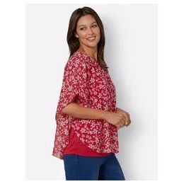 Georgettebluse Classic Basics, Damen, Gr. 50, rot (rot, gemustert), 100% Polyester, Top:100% Polyester, gebl&uuml;mt, gemustert, Rundhals, Blusen