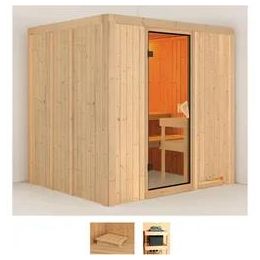 Sauna Karibu "Sodin", beige (naturbelassen), ohne Ofen, (ohne Ofen), Saunen, ohne Ofen