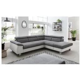 Ecksofa COTTA "Komaris L-Form, B: 249 cm", wei&szlig; (wei&szlig;, stone), B:249cm H:72cm T:100cm, Microfaser PRIMABELLE (100% Polyester);Kunstleder SOFTLUX;Feinstruktur (100% Polyester);Kunstleder SOFTLUX/Struktur (100% Polyester);NaturLEDER, Sofas, Ecksofa, mit Kopfteilverstellung, optional Bettfunktion, Bettkasten & Licht