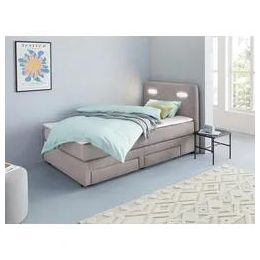 Boxbett Home Affaire "Luan", grau (stone), B:127cm L:211cm, Komplettbetten, Boxspringbett, Schubk&auml;sten, LED-Beleuchtung und Topper, in Breite 120 cm und 180 cm