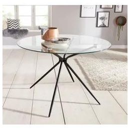 Glastisch OTTO HOME "Silvi, TOPSELLER", schwarz (glas, schwarz, schwarz, glas), B:110cm H:74cm T:110cm, Tische, rund, &Oslash; 110 cm, schwarzes Metallgestell