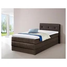 Boxspringbett Hapo, braun, Liegefl&auml;che B/L: 100cm x 200cm, kein H&auml;rtegrad, Bonnell-Federkernmatratze, Kopfteil, seitliche Unterbox und Obermatratze sind mit pflegeleichtem Feinstrukturstoff in Leinenoptik (100% Polyester) bezogen;Die Oberseite der Unterfederung und die Ober- und Unterseite der Obermatratze sind jeweils mit einem rutschhemmenden Stoff aus 100% Polyester bespannt., Komplettbetten, B
