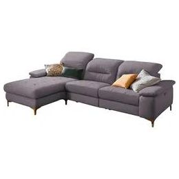 Ecksofa Home Affaire "Basel L-Form", grau (elefant), B:280cm H:84cm T:184cm, Luxus-Mikrofaser Lederoptik: 100% Polyester, ;Struktur: 85% Polyester, 15% Viskose, , Sofas, Ecksofa, mit vollmotorischer Relaxfunktion und motorischer Recamiere