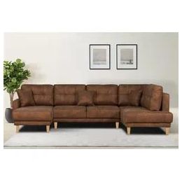 Wohnlandschaft Home Affaire "TRIPLO U-Form wahlweise mit Schlaffunktion, B/T/H: 310/192/90 cm", braun (cognac), B:310cm H:90cm T:192cm, 100% Polyester, Sofas, Wohnlandschaft, Schlafsofa, auch mit Bettkasten, Steppung im R&uuml;ckenkissen