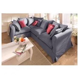 Ecksofa Home Affaire "Luise L-Form", grau, B:275cm H:75cm T:192cm, Struktur 100% Polyester, Sofas, Ecksofa, mit vielen losen Kissen und abnehmbarer Husse