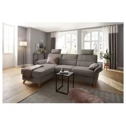 Ecksofa Home Affaire "Westerland L-Form", braun (latte), B:252cm H:90cm T:162cm, 100% Polyester, Sofas, Ecksofa, Federkern-Polsterung, wahlweise mit Bettfunktion, Bettkasten