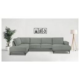 Wohnlandschaft OTTO HOME "XXL Sofa Oland, Struktur, Flachgewebe, Luxus-Microfaser, Boucle", blau (sapphire), B:345cm H:85cm T:210cm, 100% Polyester, Sofas, Wohnlandschaft, U-Form, 345 cm, Wellenunterfederung, Skandi-Design, Metallf&uuml;&szlig;e