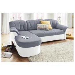 Ecksofa DOMO collection "Elva, zeitloses Design, elegante R&uuml;ckensteppung, Breite 233cm L-Form", wei&szlig; (wei&szlig;, silber), B:240cm H:84cm T:82cm, Kunstleder SOFTLUX / Struktur ( 100% Polyester);Microfaser PRIMABELLE (100% Polyester);(gepr&auml;gte) Luxus-Microfaser (100% Polyester), Sofas, Ecksofa, wahlweise mit Bettfunktion und Federkern
