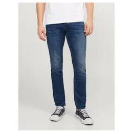 Jack & Jones Slim-fit-Jeans JACK & JONES "JJITIM mit Waschung und praktischen Taschen", Herren, Gr. 29, L&auml;nge 30, blau (dunkelblau, used), Denim/Jeans, Obermaterial: 85% Baumwolle, 13% Polyester, 2% Elasthan, slim fit, Jeans Slim-fit-Jeans, Abriebeffekte, modisch, slim fit, Denim