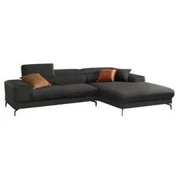 Ecksofa W.Schillig "Piedroo, Designsofa mit tollem Sitzkomfort, elegant und bequem, L-Form", grau (anthrazit r66), B:303cm H:70cm T:193cm, Chenille-Flachgewebe R66 (85% Polyester, 15% Nylon), Sofas, Ecksofa, Kopfteilverstellung, wahlweise mit Sitztiefenverstellung, Breite 303cm