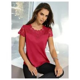 Spitzenshirt Lady "Shirt", Damen, Gr. 44, rot, 50% Baumwolle, 50% Modal, Spitze:100% Polyester, unifarben, Rundhals, Shirts