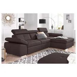 Ecksofa exxpo - SOFA FASHION "Spring, super bequem, mit Armteil- und Kopfteilfunktion", braun (mocca), B:284cm H:81cm T:181cm, Luxus-Microfaser (100% Polyester);Struktur (100% Polyester);NaturLEDER (echtes Rindsleder) in Sitz und R&uuml;cken. Korpus in passendem Kunstleder SOFTLUX bezogen, Sofas, Ecksofa, L-Form, wahlweise mit Bettfunktion und Bettkasten