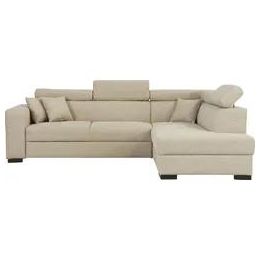 Ecksofa Home Affaire "Tulio L-Form", beige, B:267cm H:95cm T:198cm, Struktur fein (100% Polyester);Struktur (100% Polyester);Samtstruktur (100% Polyester), Sofas, Ecksofa, wahlweise mit Bettfunktion und Bettkasten, incl. 3 Zierkissen