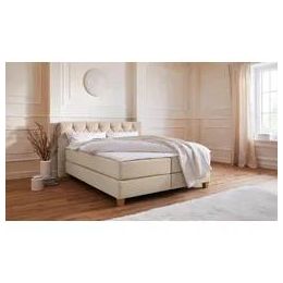 Boxspringbett Home Affaire "Harmones", beige, B:183cm L:210cm, Struktur (100% Polyester), Komplettbetten, Boxspringbett, in 3 Breiten, H&auml;rtegrad auch im Mix mit je 1 Matratze in H2 und H3