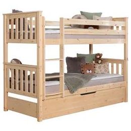 Etagenbett Ticaa "Sammy, umbaubar zu 2 Einzelbetten, edles Design im Landhausstil", beige (kiefer massiv natur), B:103,5cm H:160cm L:213cm, Etagenbetten, Etagenbett, inklusive Schubkasten, 2x Rollrost, zertifiziertes Massivholz Kiefer