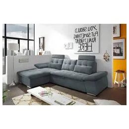 Ecksofa ED EXCITING DESIGN "Nalo L-Form", grau (anthrazit), B:268cm H:103cm T:170cm, 95% Polyester, 5% Nylon, Sofas, Ecksofa, mit Bettfunktion, Armteilverstellung, Kopfst&uuml;tzen & 2 Nierenkissen