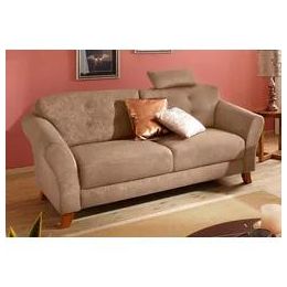 3-Sitzer Home Affaire "Trondheim", braun, B:192cm H:89cm T:90cm, Struktur weich ( 97% Polyester, 3% Baumwolle);Luxus-Microfaser ALTARA NUBUCK (100% Polyester);Luxus-Microfaser Lederoptik (100% Polyester), Sofas, mit Federkern, Knopfheftung im R&uuml;cken