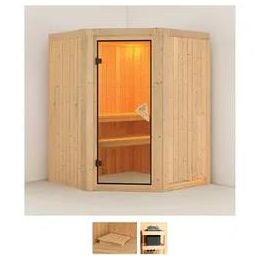 Sauna Karibu "Larin", beige (naturbelassen), ohne Ofen, (ohne Ofen), Saunen, ohne Ofen