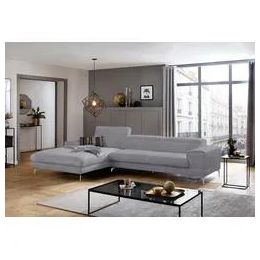 Ecksofa W.Schillig "piedroo, Designsofa mit tollem Sitzkomfort, bequem und elegant, L-Form", grau (dolphin r66), B:343cm H:70cm T:193cm, Chenille-Flachgewebe R66 (85% Polyester, 15% Nylon), Sofas, Ecksofa, Kopfteilverstellung, wahlweise mit Sitztiefenverstellung, Breite 343cm