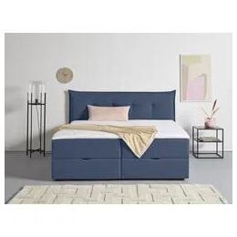Boxbett Home Affaire "Kederleicht", blau, B:205cm L:213cm, Komplettbetten, Boxspringbett, inklusive Bettkasten & Topper, in 4 Breiten und 2 H&auml;rtegraden