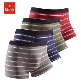 Boxer Buffalo "Boxershorts f&uuml;r Herren", Herren, Gr. XXL, 4 Stk., bunt (olivgr&uuml;n, gestreift, blau, gestreift, bordeaux, gestreift, grau, gestreift), Jersey, Obermaterial: 95% Baumwolle, 5% Elasthan, gestreift, Unterhosen, mit schwarzem Webbund