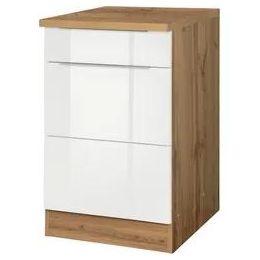 Unterschrank KOCHSTATION "KS-Brindisi", wei&szlig; (wei&szlig; hochglanz, wotaneichefarbe), B:50cm H:85cm T:60cm, Holzwerkstoff, MDF, Schr&auml;nke, Unterschrank, 50 cm breit