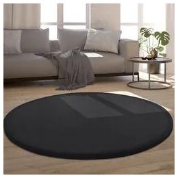 Teppich Paco Home "Tatami 475", schwarz, H:24mm &Oslash;:120cm, Polyester, Teppiche, Teppich, Kurzflor, Uni Farben, mit Memory Foam, waschbar