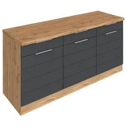 Unterschrank KOCHSTATION "KS-Luhe", grau (grau matt, wotaneichefarben), B:180cm H:86cm T:60cm, MDF, Schr&auml;nke, Unterschrank, 180 cm breit, f&uuml;r viel Stauraum, MDF-Fronten mit waagerechter Lisene