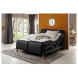 Boxspringbett Home Affaire "Messina2", schwarz, B:186cm L:240cm, Holzwerkstoff, Kunstleder, Massivholz, Komplettbetten, Boxspringbett, Liegekomfort elektrisch Verstellbar