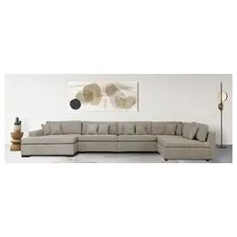 Wohnlandschaft Home Affaire "Skara XXL U-Form", beige (dunkelbeige), B:510cm H:86cm T:250cm, 100% Polyester, Sofas, Wohnlandschaft, Lounge-Sofa XXL mit Federkern-Polsterung, in vielen Bezugsvarianten