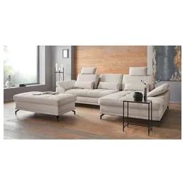 Ecksofa OTTO HOME "Costello L-Form, B: 301 cm mit Sitztiefen-, Armteilverstellung &", beige (natur), B:301cm H:89cm T:176cm, 100% Polyester;Samtoptik (100% Polyester), Sofas, Ecksofa, 3 Nierenkissen, optional Bettfunktion & Bettkasten