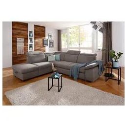 Ecksofa Home Affaire "Mauritius L-Form", grau, B:276cm T:232cm, Struktur fein (100% Polyester);Luxus-Microfaser Lederoptik (100% Polyester);Soft clean (98% Polyester, 2% Polyamid), Sofas, Ecksofa, mit Ottomane, mit Kopfteil- und Armlehnverstellung