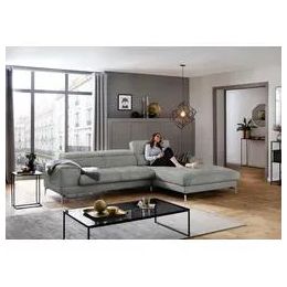 Ecksofa W.Schillig "piedroo, Designsofa mit tollem Sitzkomfort, bequem und elegant, L-Form", grau (grau s37), B:303cm H:70cm T:193cm, Stoff S37 (100% Polyester): Luxus-Microfaser in Lederoptik, Sofas, Ecksofa, Kopfteilverstellung, wahlweise mit Sitztiefenverstellung, Breite 303cm
