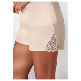 Schlafshorts Lascana, Damen, Gr. 32/34, N-Gr, beige (creme), Single Jersey, Obermaterial: 95% Viskose, 5% Elasthan. Spitze: 88% Polyamid, 12% Elasthan, unifarben, loose fit kurz, Hosen, mit edlen Spitzendetails
