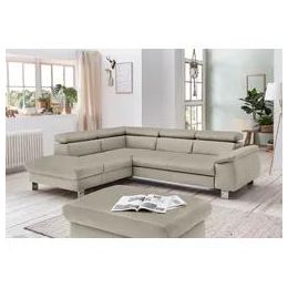 Ecksofa COTTA "Komaris L-Form, B: 249 cm", grau, B:249cm H:72cm, Microfaser PRIMABELLE (100% Polyester);Kunstleder SOFTLUX;Feinstruktur (100% Polyester);Kunstleder SOFTLUX/Struktur (100% Polyester);NaturLEDER, Sofas, Ecksofa, mit Kopfteilverstellung, optional Bettfunktion, Bettkasten & Licht
