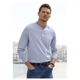 H.I.S. Langarmshirt H.I.S "- Henleyshirt langarm", Herren, Gr. XXL (60/62), blau (hellblau), Slub, Obermaterial: 100% Baumwolle, meliert, regular fit normal, Rundhals, abgesteppte Kante, Shirts Langarmshirt, Langarm, Shirt mit Knopfleiste aus strukturierter Baumwoll-Qualit&auml;t, Topseller