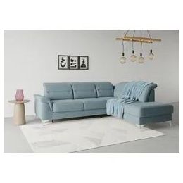 Sit & More Ecksofa SIT & MORE "Sinatra L-Form", blau (hellblau), B:251cm H:85cm T:220cm, 90% Polyester, 10% Polyamid, Sofas, Ecksofa, mit Ottomane, optional mit Kopfteilverstellung und Armteilfunktion
